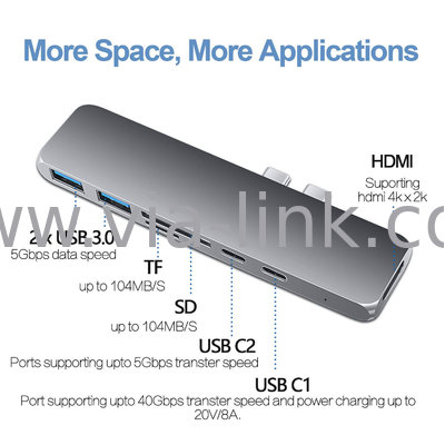 USB-C to Digital AV Portable Adapter with 40Gbps Thunderbolt 3,100W Power Delivery,4K ,2 USB 3.0,SD/Micro SD Card