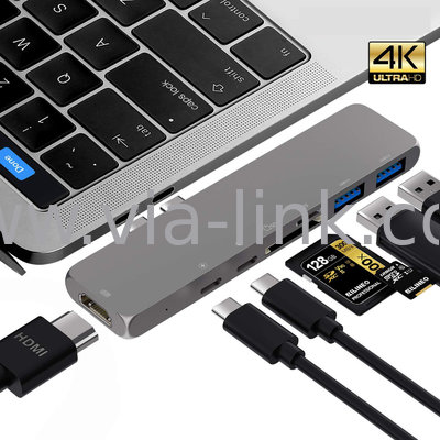 New product USB-C Hub 7 in 1 thunderbolt 3 usbc Docking station hub for 2016 2017 2018 macbook pro adapter HUB