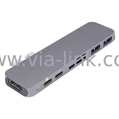 7 in 1 Dual USB to  Hub For MacBook Pro 2018 with video thunderbolt 3 card reader pd charging and USB 3.0 ports