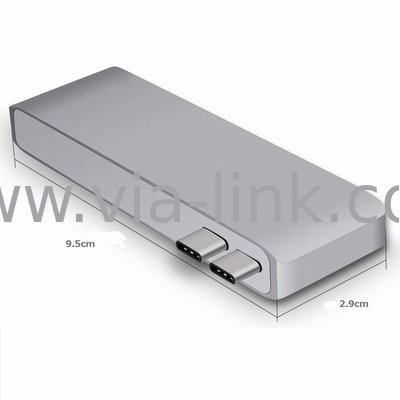 6 in 1 Aluminum Thunderbolt 3 Type-C Hub Adapter Dongle for 2016 MacBook Pro 13” & 15”. Compact, Fastest 50Gbs USB-C Hub