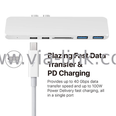 7-in-1 USB C Hub for 2016/2017/2018 MacBook Pro 13” and 15”,USB C Adapter with 40Gbs Thunderbolt 3,4k @30Hz