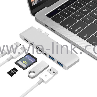 6 in 1 Type C Adapter with Thunderbolt 3 5K@60Hz,40Gbs Thunderbolt 3,PD Charging,SD/Micro Card Reader for Macbook Pro