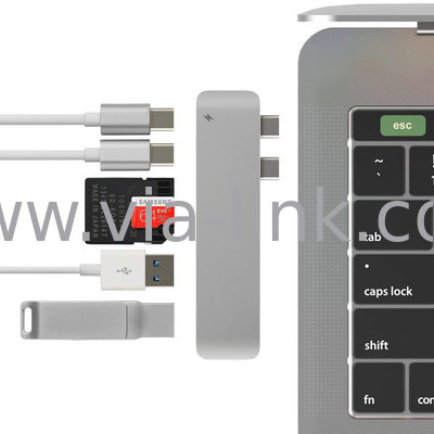 6 in 1 Type C Adapter with Thunderbolt 3 5K@60Hz,40Gbs Thunderbolt 3,PD Charging,SD/Micro Card Reader for Macbook Pro