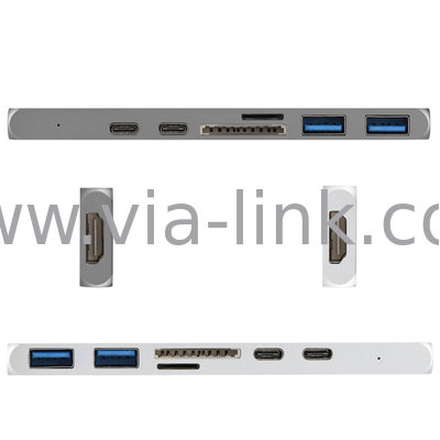Dual Type-C Hub To 4K  SD/TF Card Adapter USB 3.0 Thunderbolt 3 USB-C HUB For Mac