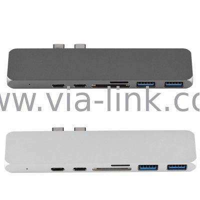 Dual Type-C Hub To 4K  SD/TF Card Adapter USB 3.0 Thunderbolt 3 USB-C HUB For Mac