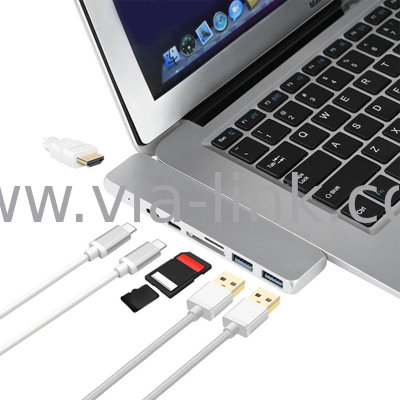 Dual Type-C Hub To 4K  SD/TF Card Adapter USB 3.0 Thunderbolt 3 USB-C HUB For Mac