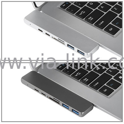 Dual Type-C Hub To 4K  SD/TF Card Adapter USB 3.0 Thunderbolt 3 USB-C HUB For Mac