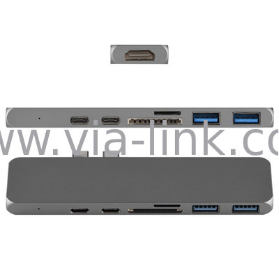 Dual Type-C Hub To 4K  SD/TF Card Adapter USB 3.0 Thunderbolt 3 USB-C HUB For Mac