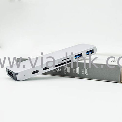 7 in 1 Aluminum Dual USB C Multi function hub, Double USB Type C Ports HUB For Macbook
