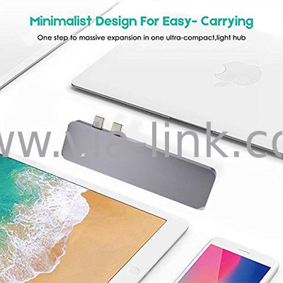 7 in 1 Aluminum Dual USB C Multi function hub, Double USB Type C Ports HUB For Macbook