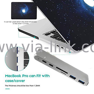 7 in 1 Aluminum Dual USB C Multi function hub, Double USB Type C Ports HUB For Macbook