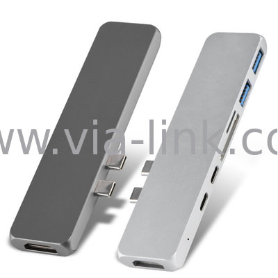 2018 Aluminum Thunderbolt 3 USB-C Hub USB Driver 7 Ports Dual Type C Hub 4K Type C Docking for MacBook Pro 13''15'