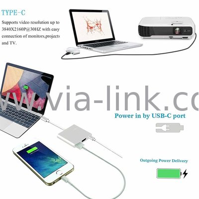 USB C to  Adapter, USB 3.1 Type C to  4K Adapter with USB 3.0 and Charging Port for MacBook Chromebook Pixel
