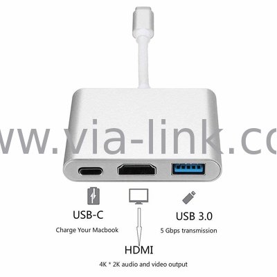 USB C to  Adapter, USB 3.1 Type C to  4K Adapter with USB 3.0 and Charging Port for MacBook Chromebook Pixel
