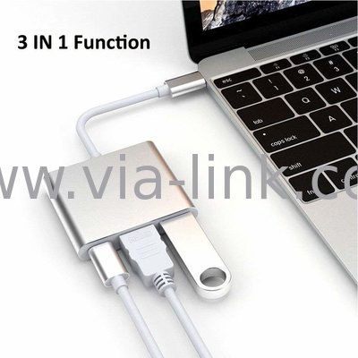 USB C to  Adapter, USB 3.1 Type C to  4K Adapter with USB 3.0 and Charging Port for MacBook Chromebook Pixel