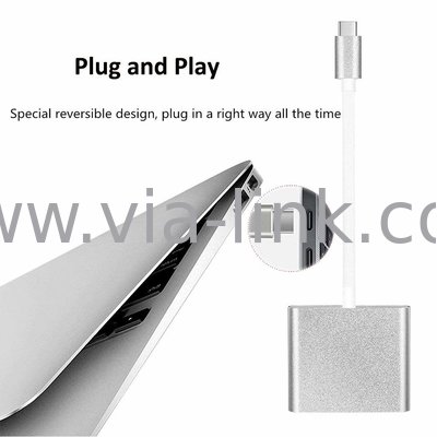USB C to  Adapter, USB 3.1 Type C to  4K Adapter with USB 3.0 and Charging Port for MacBook Chromebook Pixel