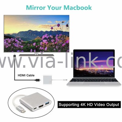 USB C to  Adapter, USB 3.1 Type C to  4K Adapter with USB 3.0 and Charging Port for MacBook Chromebook Pixel