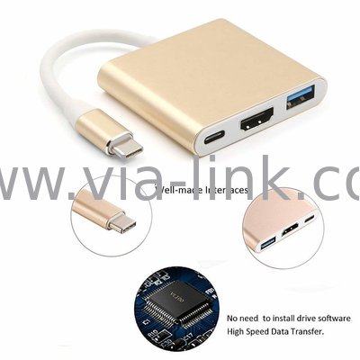 USB C to  Adapter, USB 3.1 Type C to  4K Adapter with USB 3.0 and Charging Port for MacBook Chromebook Pixel