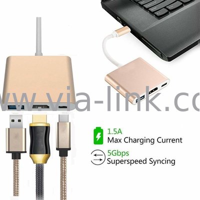 USB C to  Adapter, USB 3.1 Type C to  4K Adapter with USB 3.0 and Charging Port for MacBook Chromebook Pixel