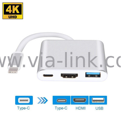 Aluminum 3 in 1 USB C Hub Adapter to  4K USB 3.0 Thunderbolt 3 Port Type C Hub Adapter Digital Multiport Converter