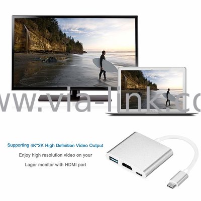 Aluminum 3 in 1 USB C Hub Adapter to  4K USB 3.0 Thunderbolt 3 Port Type C Hub Adapter Digital Multiport Converter