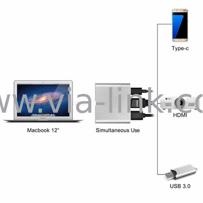 Aluminum 3 in 1 USB C Hub Adapter to  4K USB 3.0 Thunderbolt 3 Port Type C Hub Adapter Digital Multiport Converter