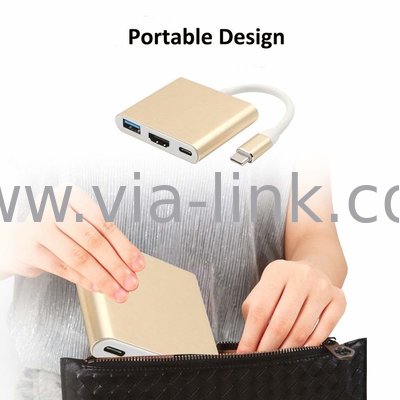 Aluminum 3 in 1 USB C Hub Adapter to  4K USB 3.0 Thunderbolt 3 Port Type C Hub Adapter Digital Multiport Converter