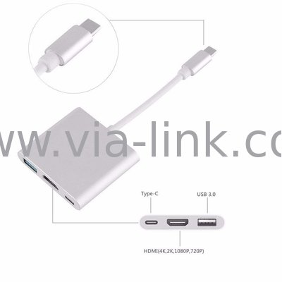 USB C to  Adapter USB C Hub Multiport Adapter 3 in 1 Hub with USB 3.0,4k  and PD Delivery for Macbook Pro