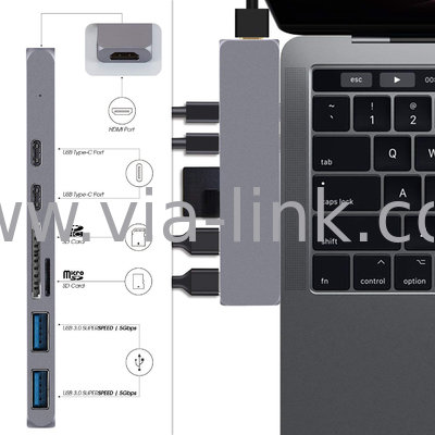 USB C HUB Adapter USB C Thunderbolt 3 Hub Adapter MacBook Pro 13 15 Inch 2016 2017 2018 7 in 1 Multi Port Micro SD Card