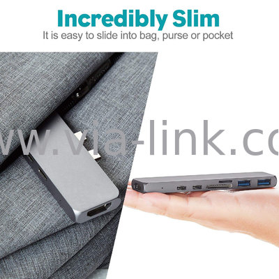 Aluminium USB Hub 7 Ports Dual Type C Docking Hub for Macbook Pro