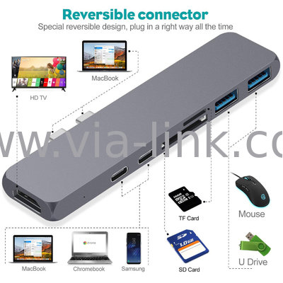 USB C HUB Adapter USB C Thunderbolt 3 Hub Adapter MacBook Pro 13 15 Inch 2016 2017 2018 7 in 1 Multi Port Micro SD Card