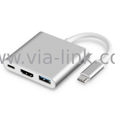 USB C to  Adapter USB C Hub Multiport Adapter 3 in 1 Hub with USB 3.0,4k  and PD Delivery for Macbook Pro