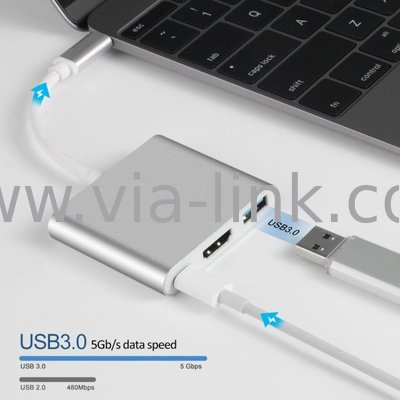 USB C to  Adapter USB C Hub Multiport Adapter 3 in 1 Hub with USB 3.0,4k  and PD Delivery for Macbook Pro