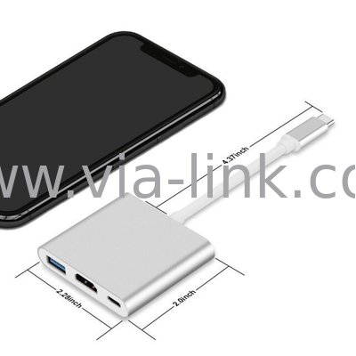 USB C to  Adapter USB C Hub Multiport Adapter 3 in 1 Hub with USB 3.0,4k  and PD Delivery for Macbook Pro