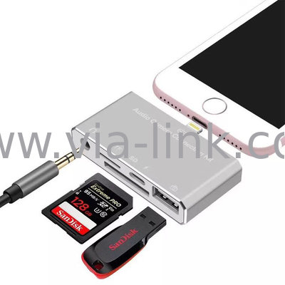Lightning Adapter Card Reader Hub 5 in 1 Converter 8 Pin Lightning for iPhone 7 iPad Camera
