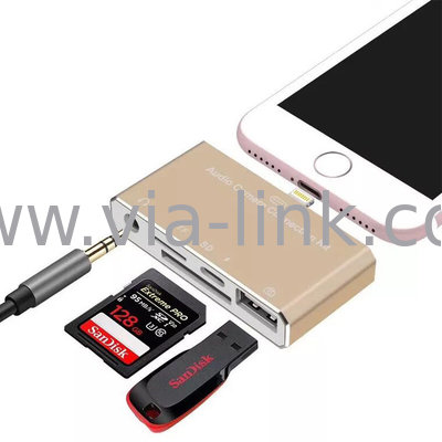 Lightning Adapter Card Reader Hub 5 in 1 Converter 8 Pin Lightning for iPhone 7 iPad Camera