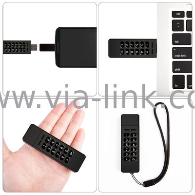 USB Encrypted Flash Drive Password Key 32GB Aluminum with Keypad Portable 256-bit AES XTS Hardware for Business