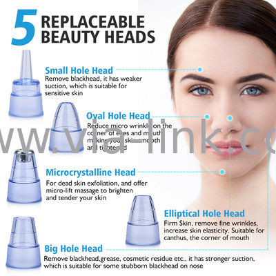 Electric Facial Pore Blackhead Vacuum Suction Remove Machine with 5 Probes Remove Dead Skin Professional Facial Care