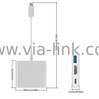 USB C to  Digital Multiport Hub Adapter Type-C to  4K Adapter with USB 3.0 USB-C 3.1 for MacBook 12