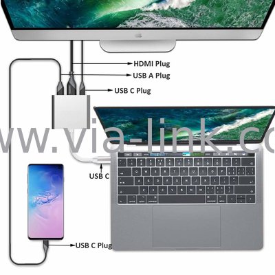 USB C to  Digital Multiport Hub Adapter Type-C to  4K Adapter with USB 3.0 USB-C 3.1 for MacBook 12