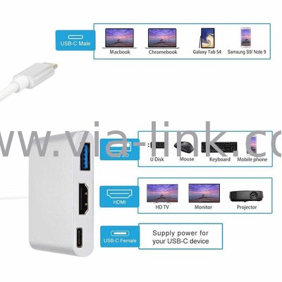 USB C to  Digital Multiport Hub Adapter Type-C to  4K Adapter with USB 3.0 USB-C 3.1 for MacBook 12