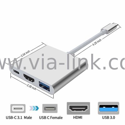 USB C to  Digital Multiport Hub Adapter Type-C to  4K Adapter with USB 3.0 USB-C 3.1 for MacBook 12