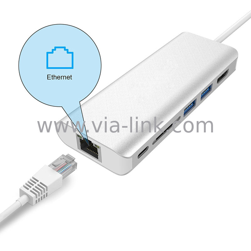 USB C Hub Adapter with 100W Power Delivery Ethernet Port SD Card Reader 4K  USB 3.0 Ports for Type C Windows Laptops