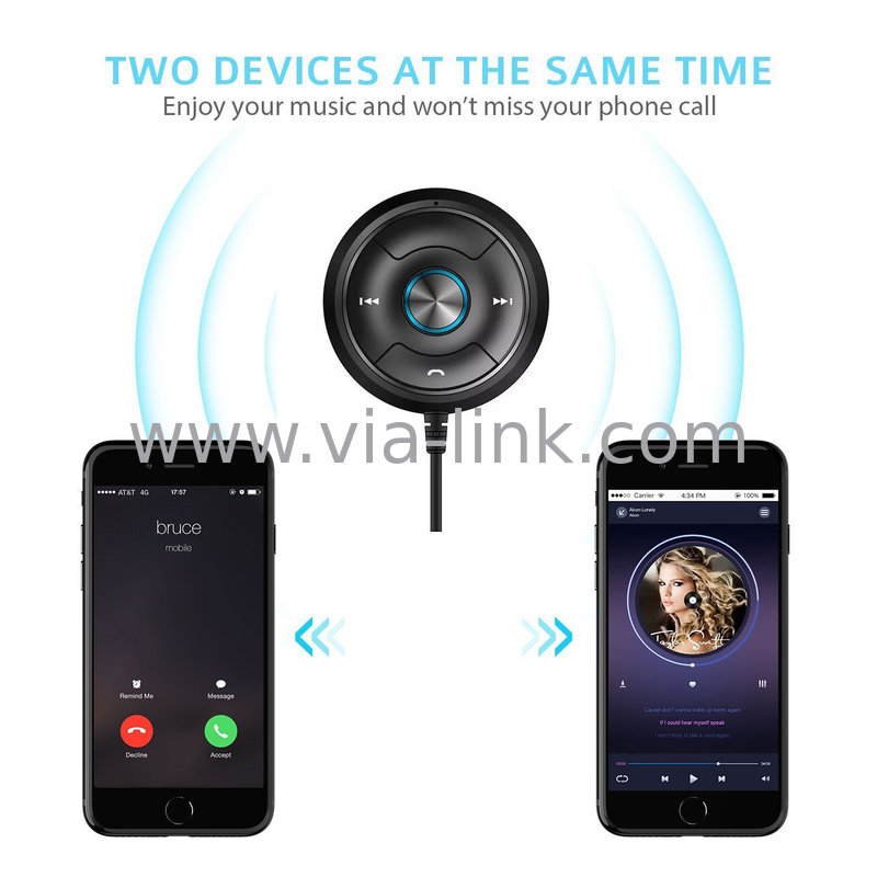 Via-Link Bluetooth Car Kit Hands-Free Wireless Talking & Music Streaming Receiver with Dual Port USB Car Charger
