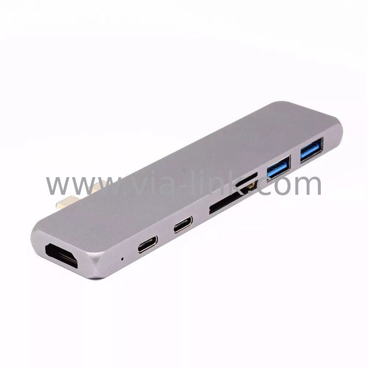 Amazon 2018 Aluminum Thunderbolt 3 USB-C Hub USB Driver 7 Ports Dual Type C Hub 4K Type C