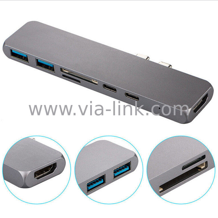 Dual USB-C Card Reader/ Hub EXCLUSIVELY for Apple Macbook Pro 2016 - 40GB/S Thunderbolt 3 (TB3) port