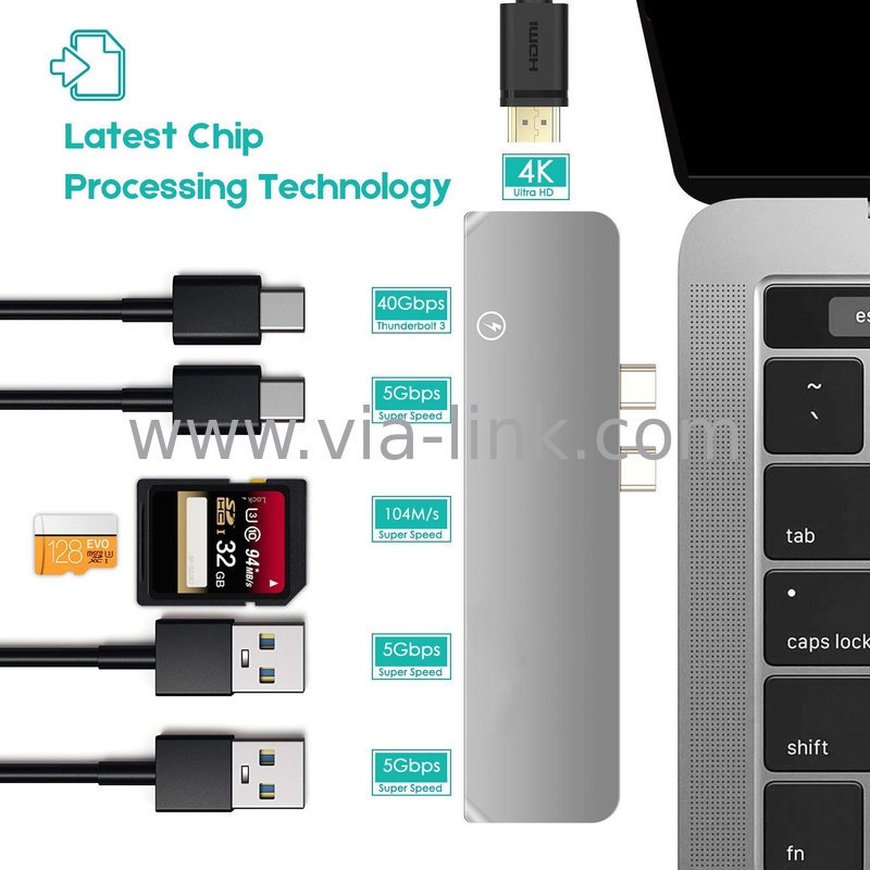 USB C to  Cable Smart Hub / Adapter with USB C Port for MacBook and Pro,7 in 1 Combo with USB3.0,100W PD charger