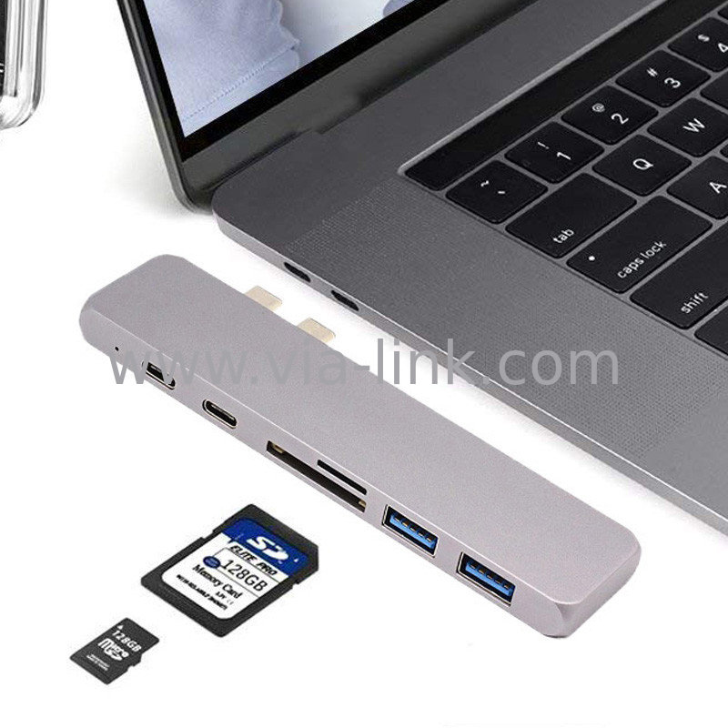 7 in 1 Dual Type-C Docking Station Thunderbolt 3 Hub with 100W Power Delivery,USB-C,4K for 2016/2017/2018 MacBook Pro