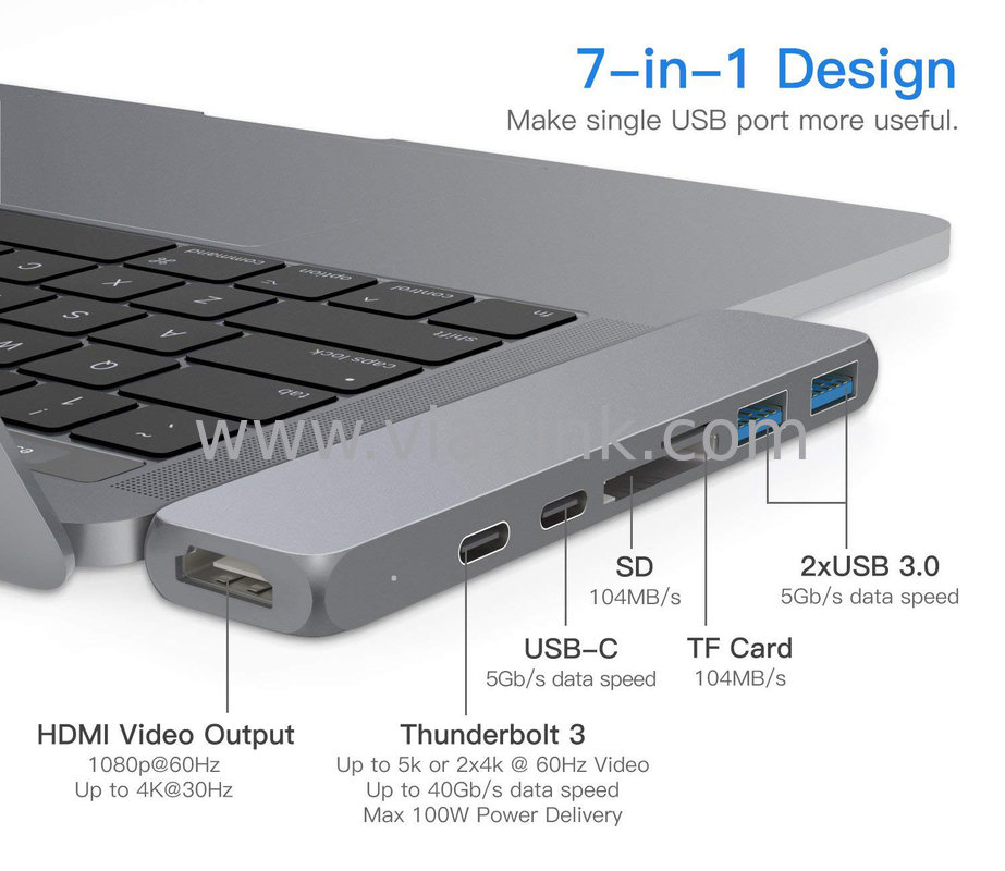 USB C Hub Type C Adapter, Compatible with MacBook Pro 2016/2017/2018 13"15" 40Gbs Thunderbolt 3,Type C Data Port,4K 