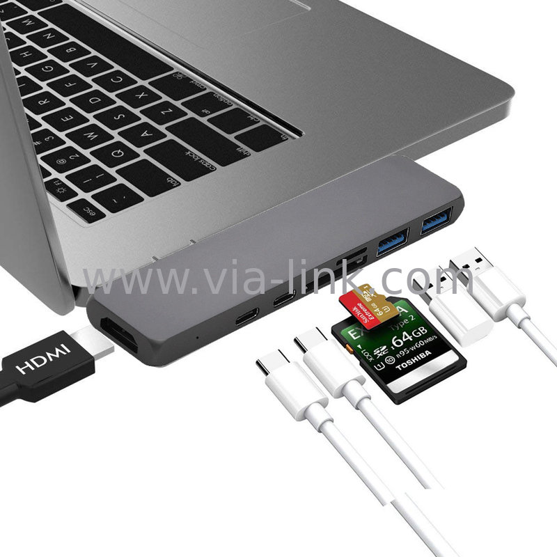 7 in 1 Type C Hub USB-C to 3 Port USB 3.0 Hub 1 Port HDM I USB C Hub with SD TF Card Reader